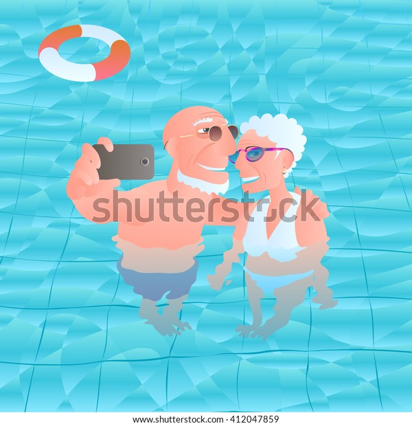 Old People Swimming Pool Vector Illustration Stock Vector (Royalty Free ...