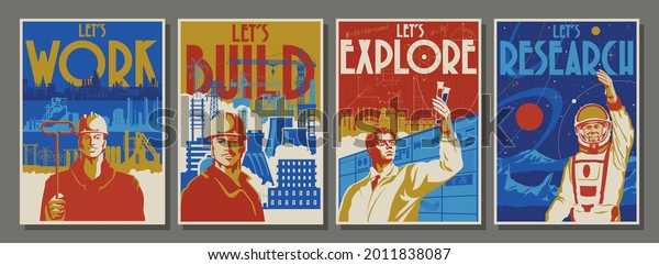 Old Propaganda Posters Style Illustrations Worker Stock Vector (Royalty ...