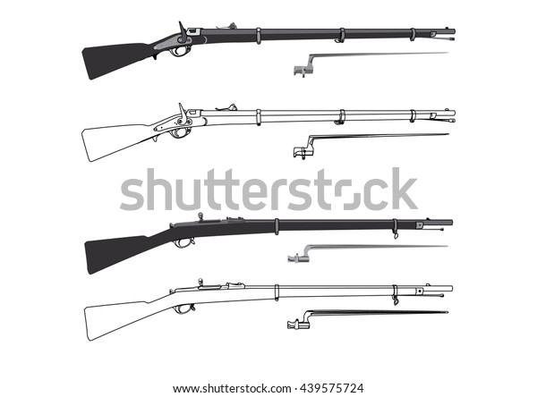 Old rifle with bayonet vector outline