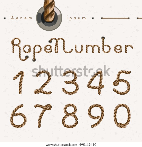 Old Rope Hand Drawn Numbers 0 Stock Vector (Royalty Free) 495119410