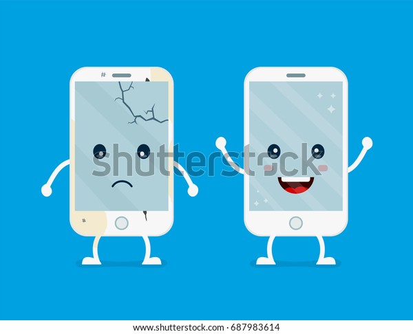 Old Sad Broken Phone Cracks Scratches Stock Vector (Royalty Free) 687983614