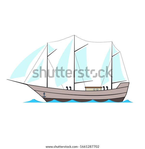 Old Sailing Ship Cartoon Style On 库存矢量图（免版税）1661287702 | Shutterstock