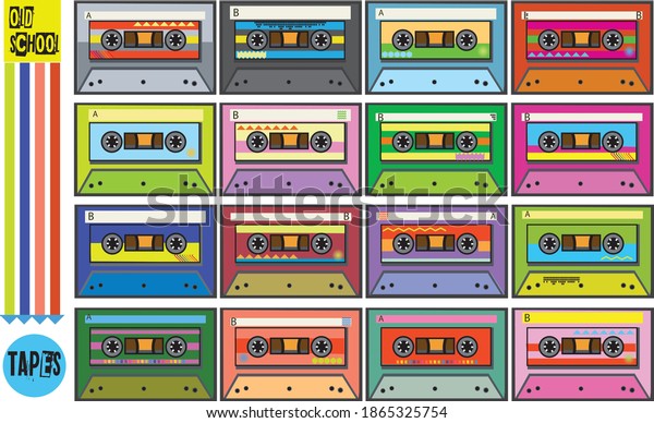 Old School Cassette Tapes Graphic Elements Stock Vector (Royalty Free ...