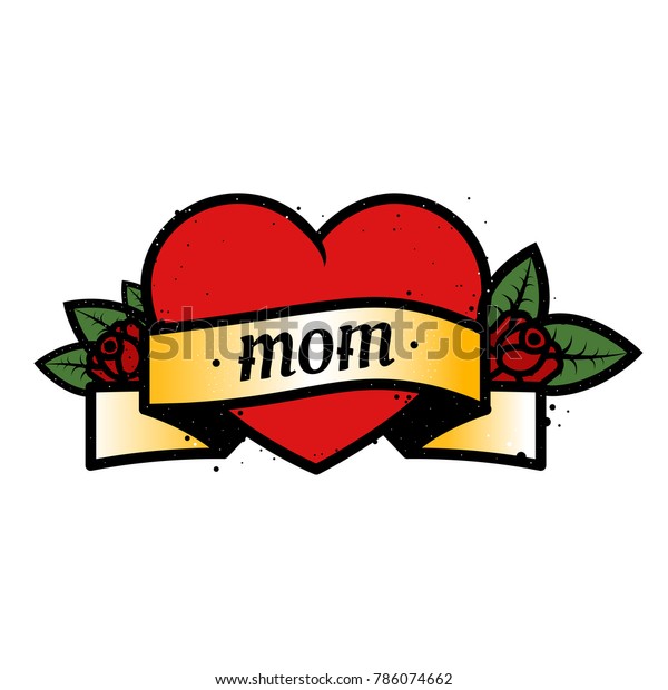 Old School Colored Tattoo Heart Roses Stock Vector (Royalty Free ...