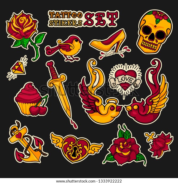 Old School Tattoo Set Stock Vector (Royalty Free) 1333922222 | Shutterstock