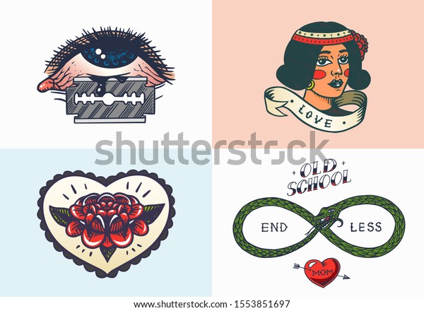 Old School Tattoo Stickers Eye Woman Stock Vector (Royalty Free ...