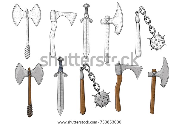 Old Set Weapons Hand Drawn Sketch: เวกเตอร์สต็อก (ปลอดค่าลิขสิทธิ์ ...