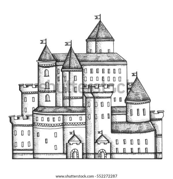 Old Stone Castle Towers Drawing Vector Stock Vector (Royalty Free ...