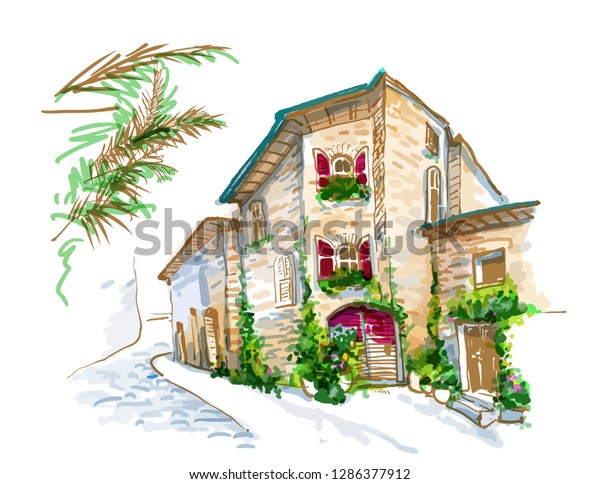Old Town Landscape Vector Illustration Stock Vector (Royalty Free ...