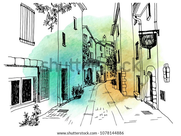 Old Town Street Hand Drawn Sketch 库存矢量图（免版税）1078144886 | Shutterstock