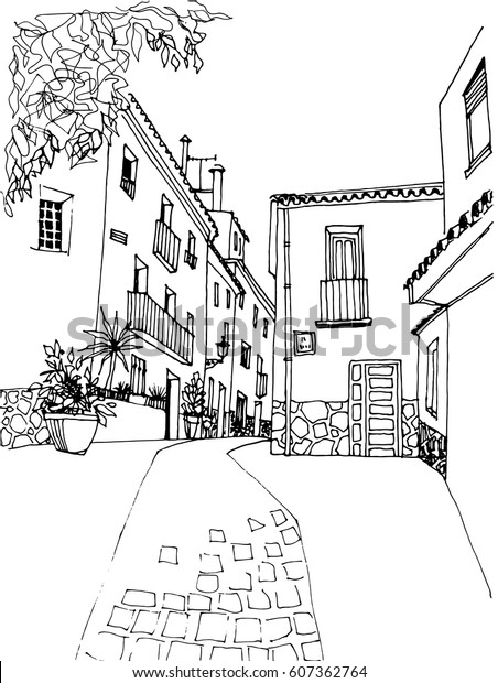 Old Town Street Hand Drawn Line 库存矢量图（免版税）607362764 | Shutterstock