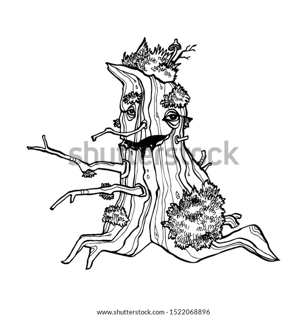 Old Tree Stump Fairytale Character Hand Stock Vector (Royalty Free ...