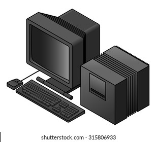 Old Vintageretro Obsolete Computer Workstation Stock Vector (Royalty ...