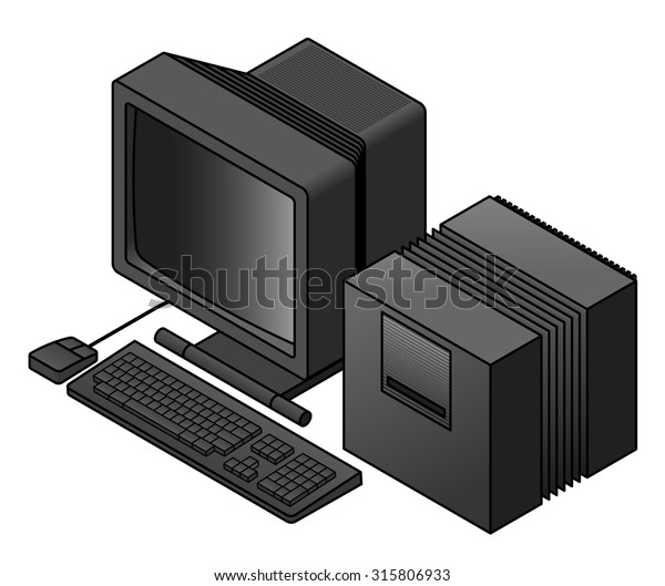 Old Vintageretro Obsolete Computer Workstation Stock Vector (Royalty ...