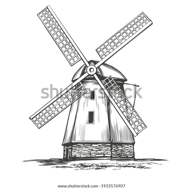 Old Windmill Architectural Vintage Building Hand Stock Vector (Royalty ... Old Windmill Architectural Vintage Building Hand Stock Vector (Royalty ...