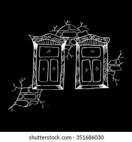 Old Window Hand Drawing Illustration Stock Vector (Royalty Free) 351686018