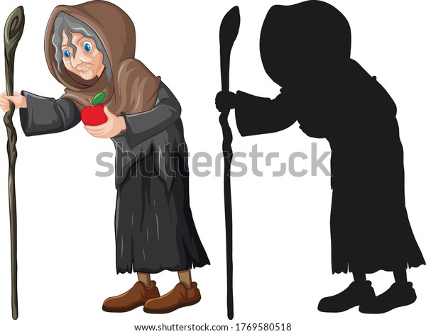 Old Witch Red Apple Color Silhouette Stock Vector (Royalty Free ...