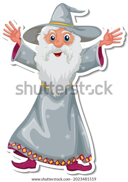 Old Wizard Cartoon Character Sticker Illustration Stock Vector (Royalty ...