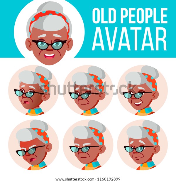 Old Woman Avatar Set Vector Black Stock Vector (Royalty Free) 1160192899