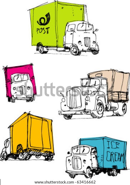 Oldfashioned Lorries Handmade Sketch Stock Vector (Royalty Free) 63416662