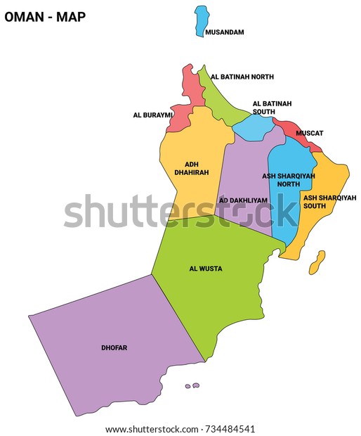 Oman Country Illustration Map Flat Colors Stock Vector (Royalty Free ...