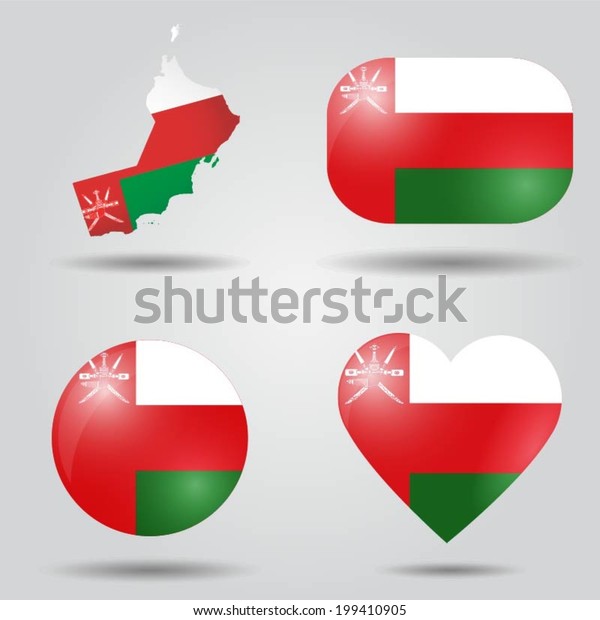 Oman Flag Set Map Oval Circular: vector de stock (libre de regalías ...