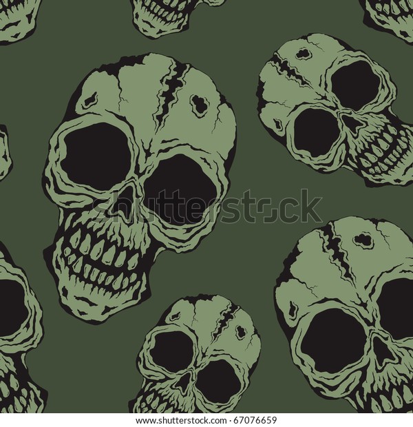 Ominous Endless Pattern Skulls Green Background Stock Vector (Royalty ...