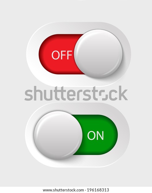 on - off switches, white with 3d effect, with red and green background ...