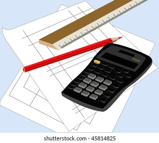 On Table Calculator Ruler Pencil Lays Stock Vector (Royalty Free ...