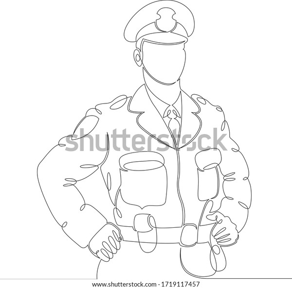 One Continuous Drawing Line Uniformed Police Stock Vector (Royalty Free ...