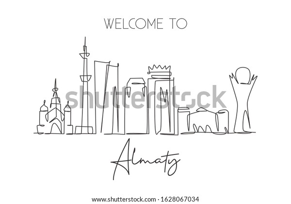 One Continuous Line Drawing Almaty City Stock Vector (Royalty Free ...