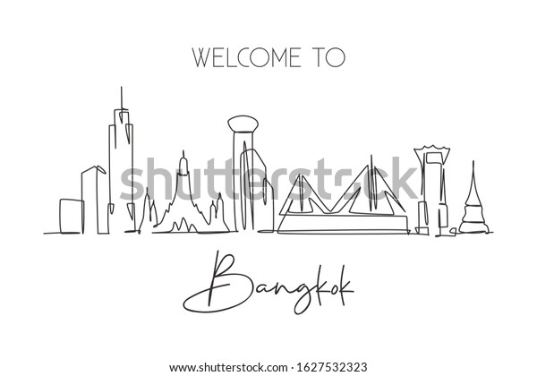 One Continuous Line Drawing Bangkok City Stock Vector (Royalty Free ...