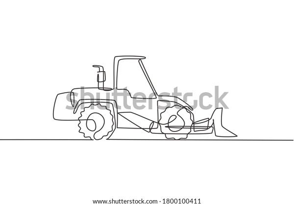 One Continuous Line Drawing Bulldozer Paving 库存矢量图（免版税）1800100411 ...