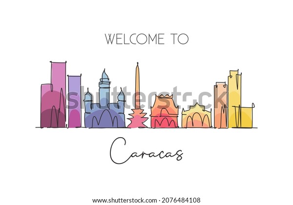 One Continuous Line Drawing Caracas City Stock Vector (Royalty Free ...