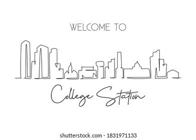One Continuous Line Drawing College Station Stock Vector (Royalty Free ...
