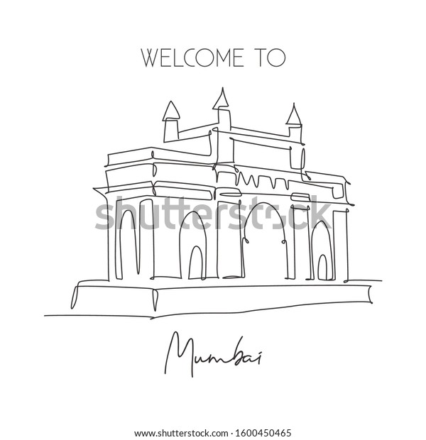 One Continuous Line Drawing Gateway India Stock Vector (Royalty Free ...
