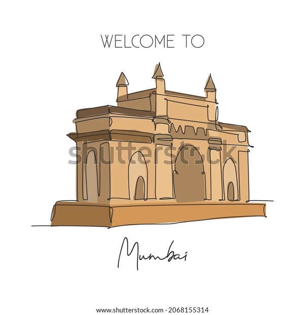 One Continuous Line Drawing Gateway India Stock Vector (Royalty Free ...