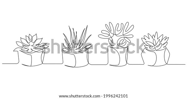 One Continuous Line Drawing House Plants Stock Vector (Royalty Free ...
