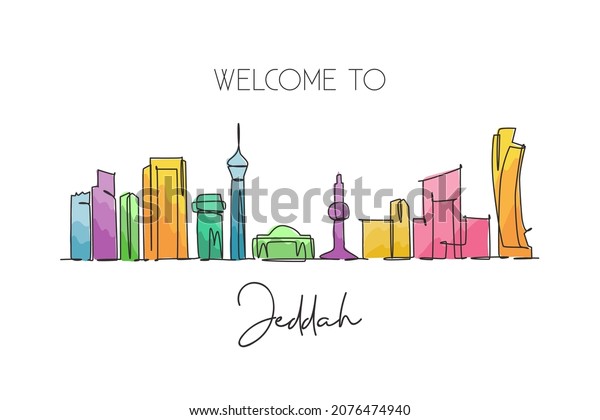 One Continuous Line Drawing Jeddah City Stock Vector (Royalty Free ...