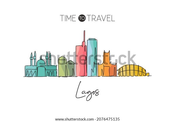 One Continuous Line Drawing Lagos City Stock Vector (Royalty Free ...