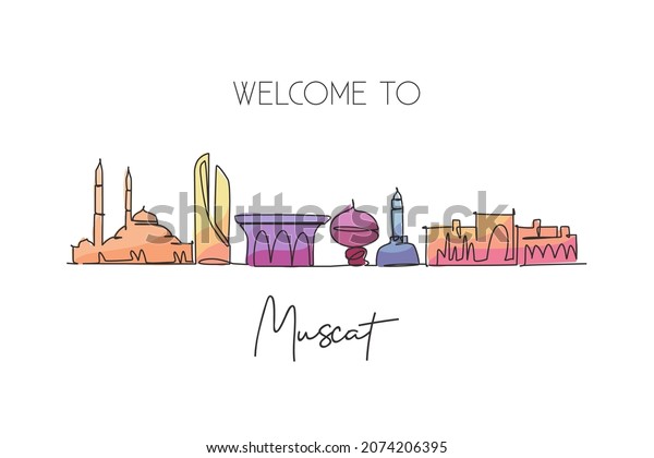 One Continuous Line Drawing Muscat Skyline Stock Vector (Royalty Free ...
