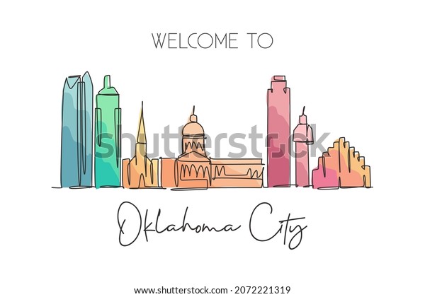 One Continuous Line Drawing Oklahoma City Stock Vector (Royalty Free ...