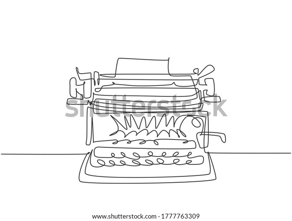 One continuous line drawing of retro old vintage typewriter front from ...