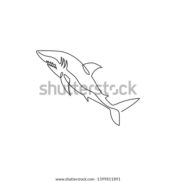 One Continuous Line Drawing Shark Sea: vector de stock (libre de ...