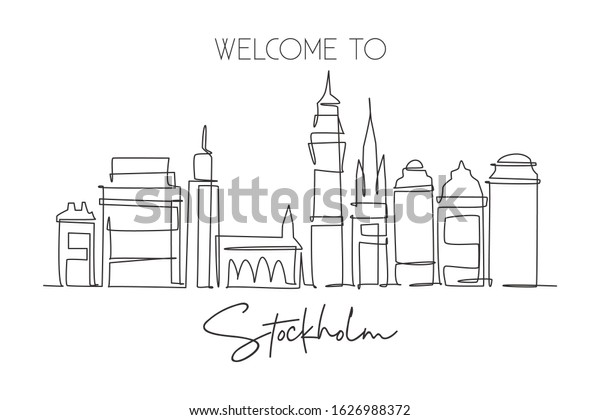 One Continuous Line Drawing Stockholm City Stock Vector (Royalty Free ...
