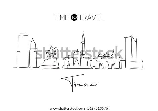 One Continuous Line Drawing Tirana City Stock Vector (Royalty Free ...