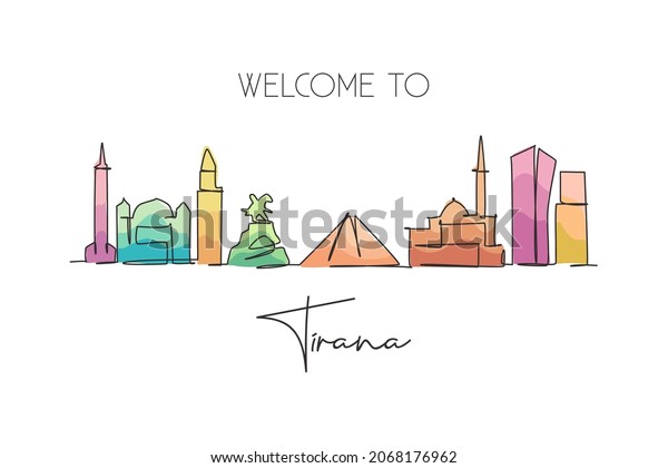 One Continuous Line Drawing Tirana City Stock Vector (Royalty Free ...