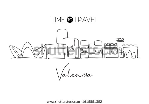 One Continuous Line Drawing Valencia City Stock Vector (Royalty Free ...