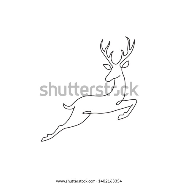One Continuous Line Drawing Wild Reindeer Stock Vector (Royalty Free ...