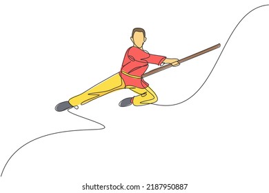 One Continuous Line Drawing Wushu Master Stock Vector (Royalty Free ...